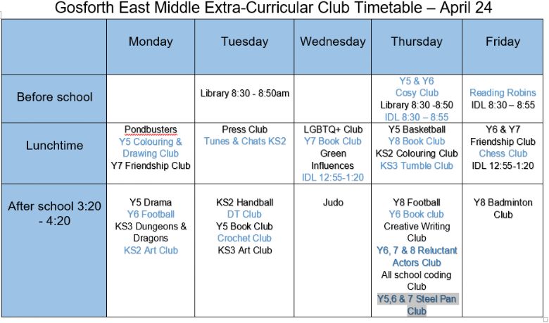 Gosforth East Middle School - Extra Curricular Activities